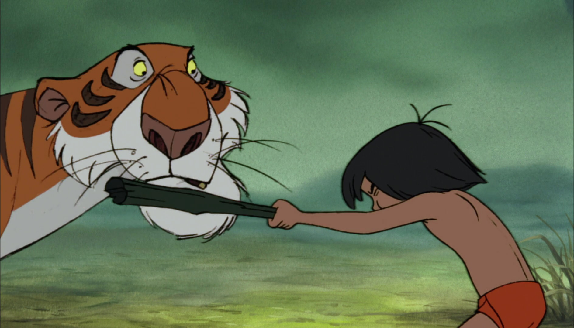 Image Mowgli Is Beating Up Shere Khan The Tiger With A Stick Jungle Book Wiki Fandom