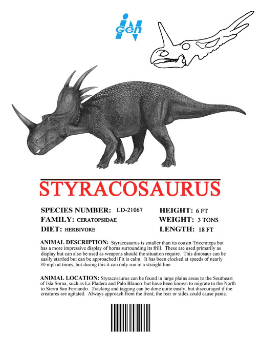 Image - Ingen Dinosaur Info Sheets Styracosaurus.jpg | Jurassic Park ... Image - Ingen Dinosaur Info Sheets Styracosaurus.jpg | Jurassic Park ...