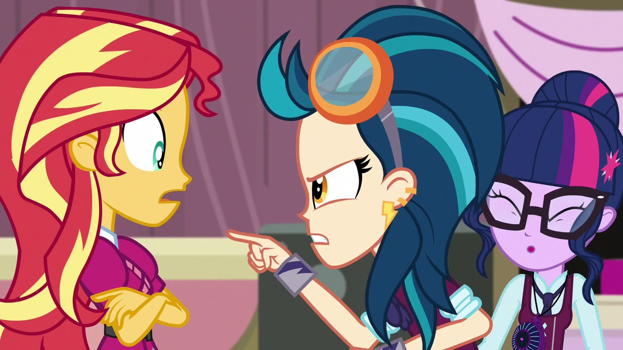 Image - Indigo Zap gets in Sunset's face EG3.png | My Little Pony ...
