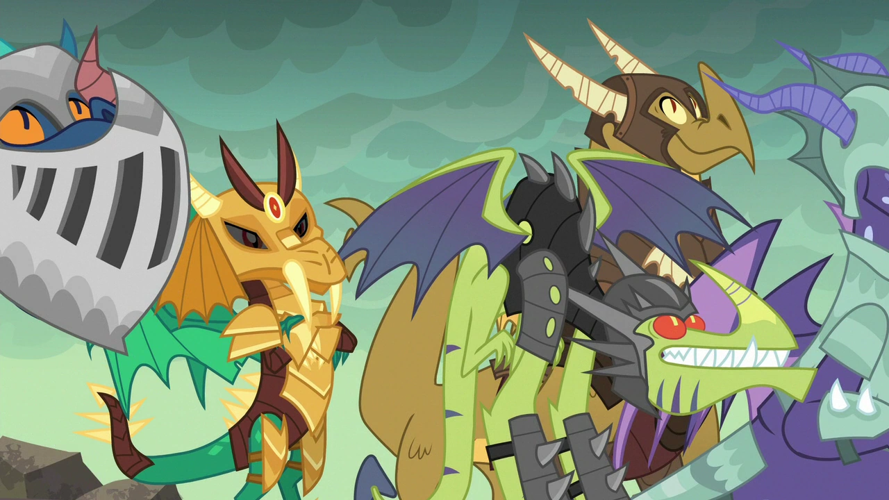 Image - Dragons in armor listen to Torch S6E5.png | My Little Pony ...