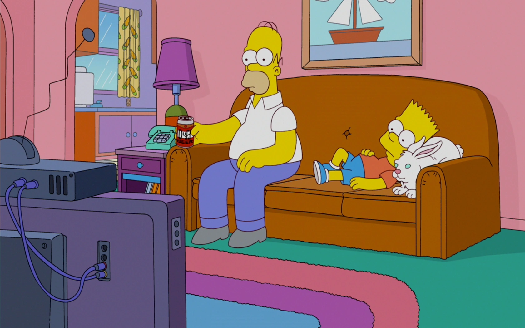 Image - Homer, Bart and Rabbit watching TV.png | Simpsons Wiki | Fandom ...