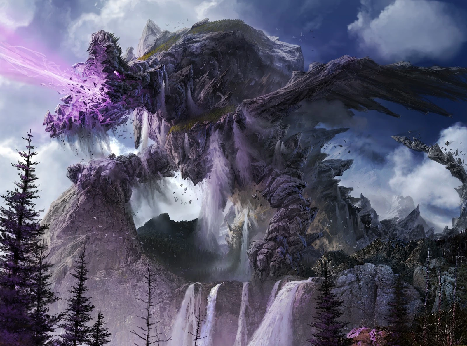 Image - 1600x1184 16036 Tiamat Eruption 2d fantasy dragon mountains ...